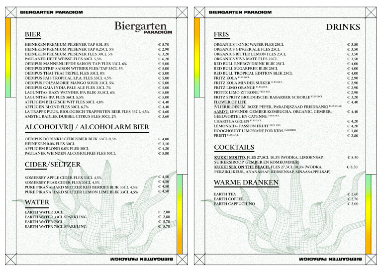 Our menu (drinks and food) – Biergarten